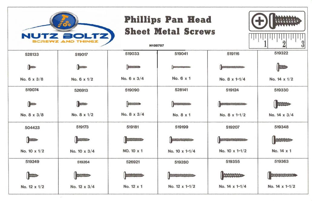 H100707 PAN HEAD PHILLIPS SHEET METAL SCREWS ASSORTMENT KIT - Nutz ...