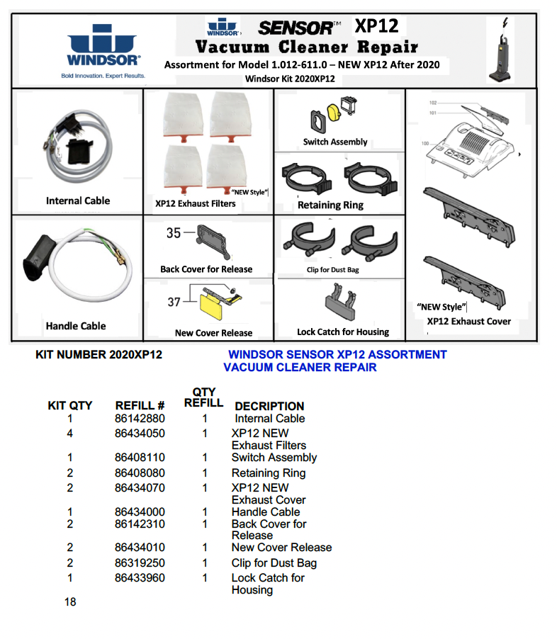 Windsor Sensor ( for newer ) New XP12 Repair Assortment Kit- for Model ...
